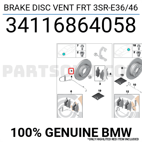 BRAKE DISC VENT FRT 3SR-E36/46 34116864058 | BMW Parts | PartSouq