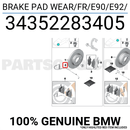 BRAKE PAD WEAR/FR/E90/E92 34352283405 | BMW Parts | PartSouq