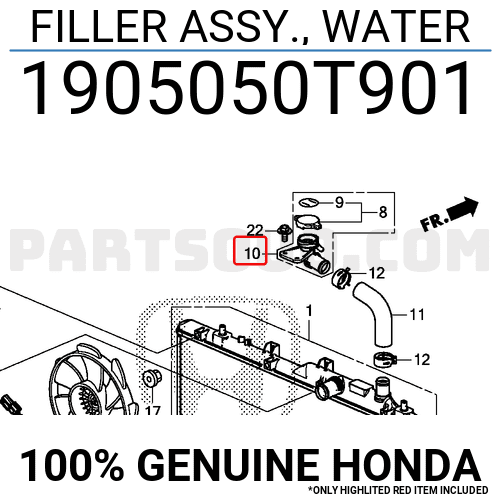 FILLER ASSY., WATER 1905050T901 | Honda Parts | PartSouq