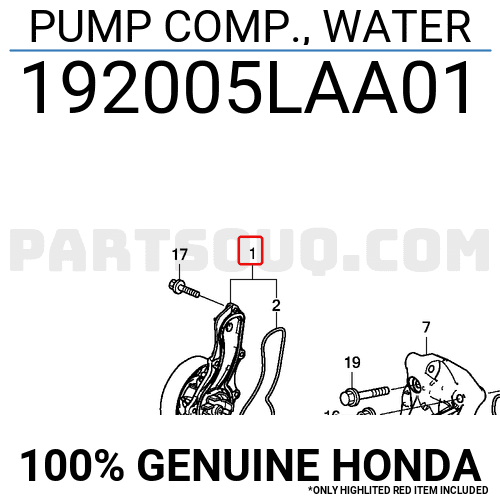 PUMP COMP., WATER 192005LAA01 | Honda Parts | PartSouq