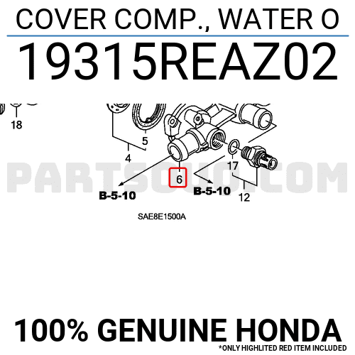 COVER COMP., WATER O 19315REAZ02 | Honda Parts | PartSouq