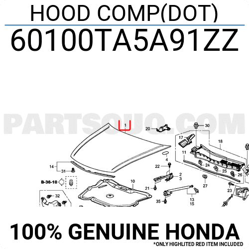 HOOD COMP(DOT) 60100TA5A91ZZ | Honda Parts | PartSouq