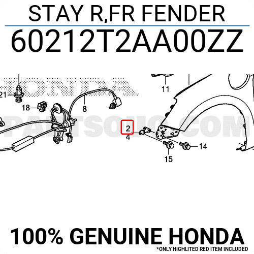 STAY R,FR FENDER 60212T2AA00ZZ | Honda Parts | PartSouq