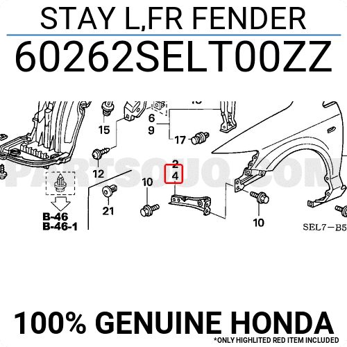 STAY L,FR FENDER 60262SELT00ZZ | Honda Parts | PartSouq