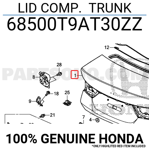 LID COMP. TRUNK 68500T9AT30ZZ | Honda Parts | PartSouq