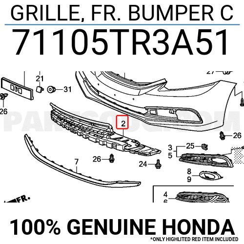 GRILLE, FR. BUMPER C 71105TR3A51 | Honda Parts | PartSouq