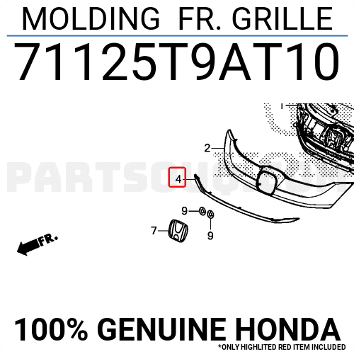 MOLDING FR. GRILLE 71125T9AT10 | Honda Parts | PartSouq
