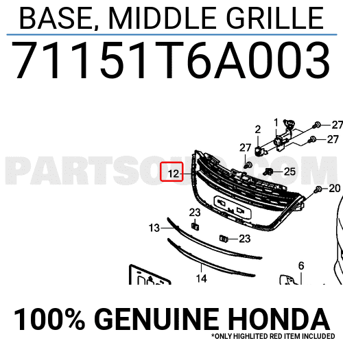 BASE, MIDDLE GRILLE 71151T6A003 | Honda Parts | PartSouq