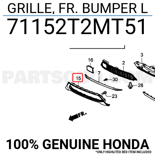 GRILLE, FR. BUMPER L 71152T2MT51 | Honda Parts | PartSouq