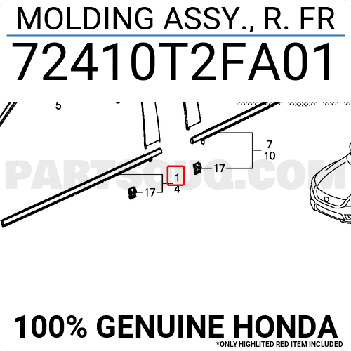 MOLDING ASSY., R. FR 72410T2FA01 | Honda Parts | PartSouq
