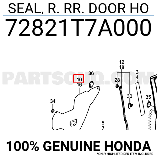 SEAL, R. RR. DOOR HO 72821T7A000 | Honda Parts | PartSouq