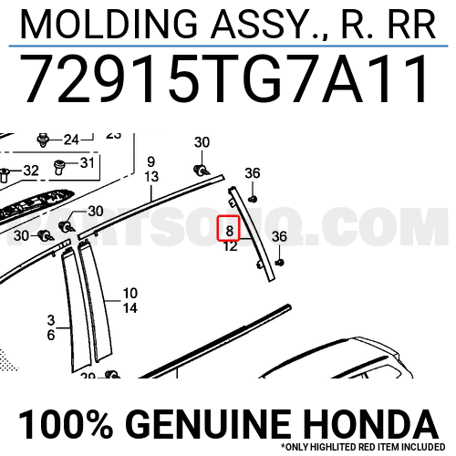 MOLDING ASSY., R. RR 72915TG7A11 | Honda Parts | PartSouq