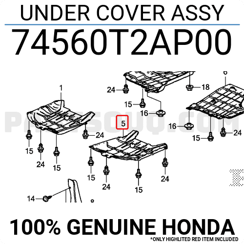 UNDER COVER ASSY 74560T2AP00 | Honda Parts | PartSouq