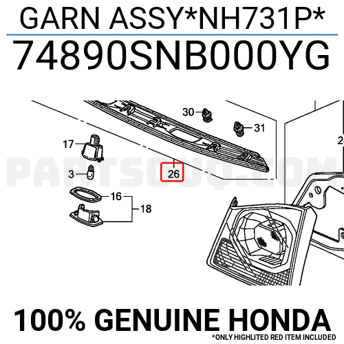 GARN ASSY*NH731P* 74890SNB000YG | Honda Parts | PartSouq