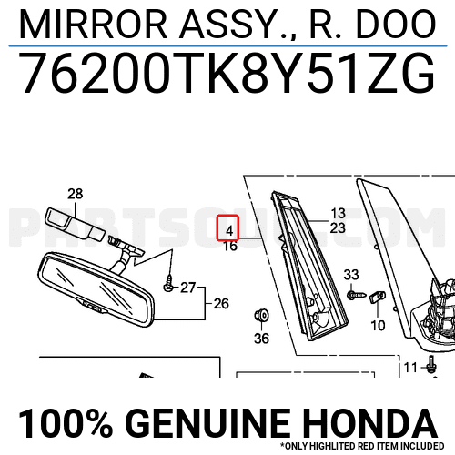 MIRROR ASSY., R. DOO 76200TK8Y51ZG | Honda Parts | PartSouq