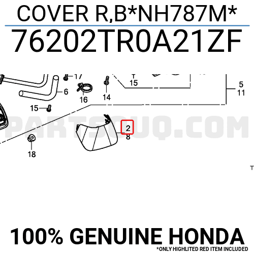 COVER R,B*NH787M* 76202TR0A21ZF | Honda Parts | PartSouq