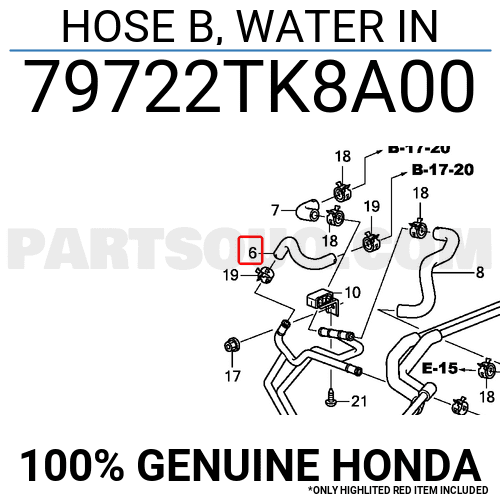 HOSE B, WATER IN 79722TK8A00 | Honda Parts | PartSouq