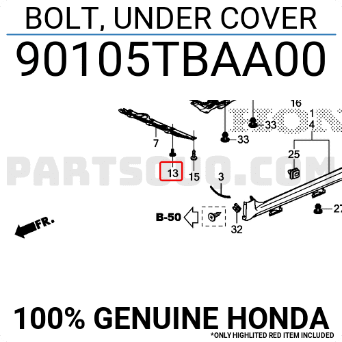 BOLT, UNDER COVER 90105TBAA00 | Honda Parts | PartSouq