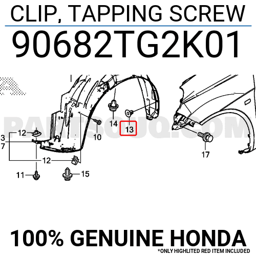 CLIP, TAPPING SCREW 90682TG2K01 | Honda Parts | PartSouq