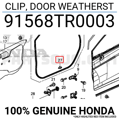 CLIP, DOOR WEATHERST 91568TR0003 | Honda Parts | PartSouq