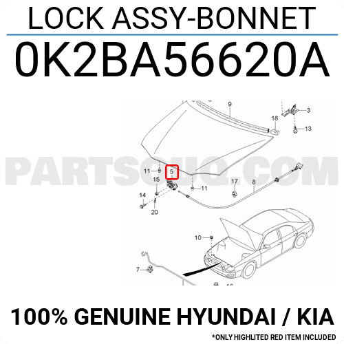 LOCK ASSY-BONNET 0K2BA56620A | Hyundai / KIA Parts | PartSouq