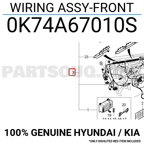 WIRING ASSY-FRONT 0K74A67010S | Hyundai / KIA Parts | PartSouq
