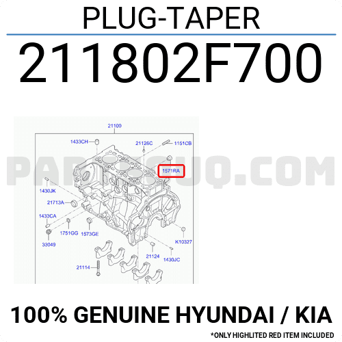 PLUG-TAPER 211802F700 | Hyundai / KIA Parts | PartSouq