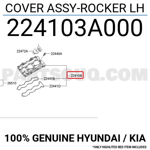 COVER ASSY-ROCKER LH 224103A000 | Hyundai / KIA Parts | PartSouq