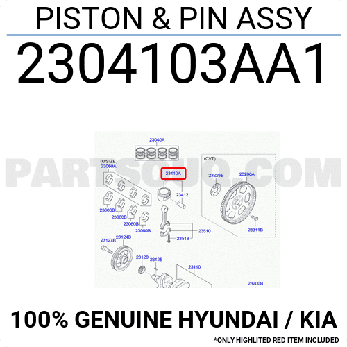 PISTON & PIN ASSY 2304103AA1 | Hyundai / KIA Parts | PartSouq