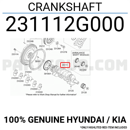 CRANKSHAFT 231112G000 | Hyundai / KIA Parts | PartSouq