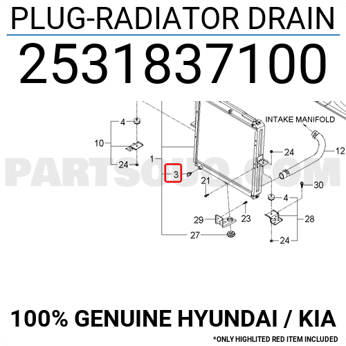 PLUG-RADIATOR DRAIN 2531837100 | Hyundai / KIA Parts | PartSouq