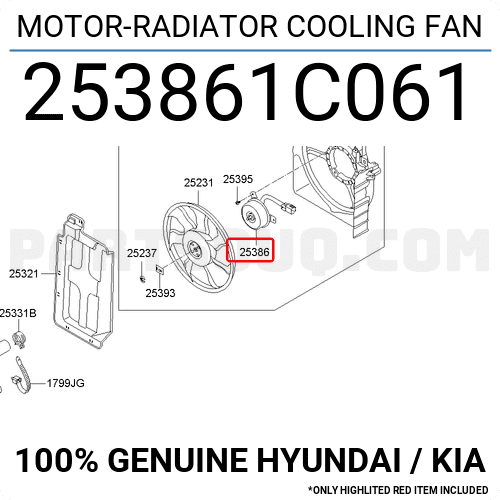 MOTOR-RADIATOR COOLING FAN 253861C061 | Hyundai / KIA Parts | PartSouq