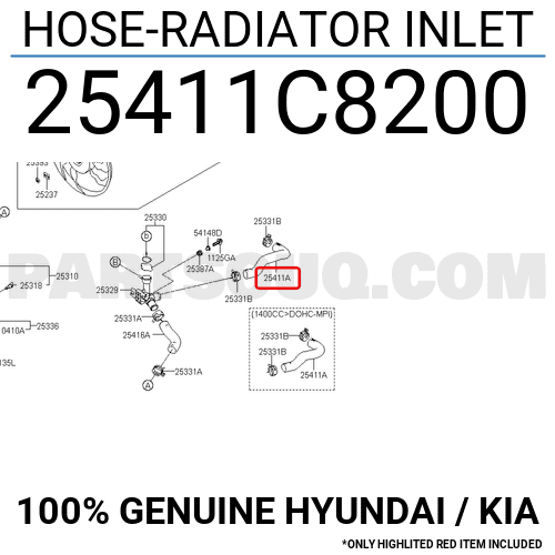 HOSE-RADIATOR INLET 25411C8200 | Hyundai / KIA Parts | PartSouq