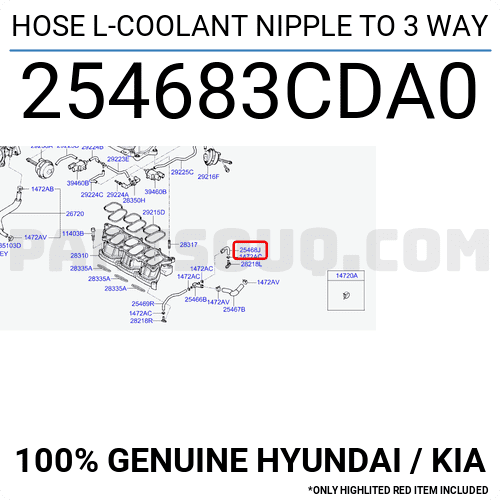 HOSE L-COOLANT NIPPLE TO 3 WAY 254683CDA0 | Hyundai / KIA Parts | PartSouq