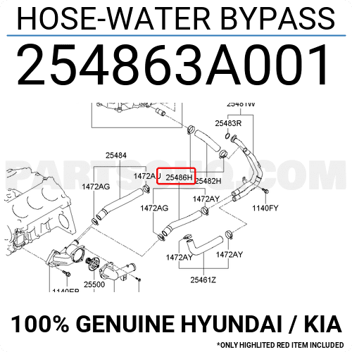 HOSE-WATER BYPASS 254863A001 | Hyundai / KIA Parts | PartSouq