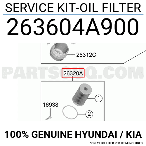 SERVICE KIT-OIL FILTER 263604A900 | Hyundai / KIA Parts | PartSouq