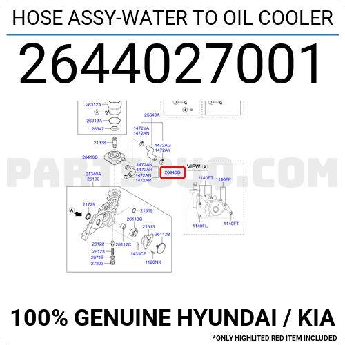 HOSE ASSY-WATER TO OIL COOLER 2644027001 | Hyundai / KIA Parts | PartSouq