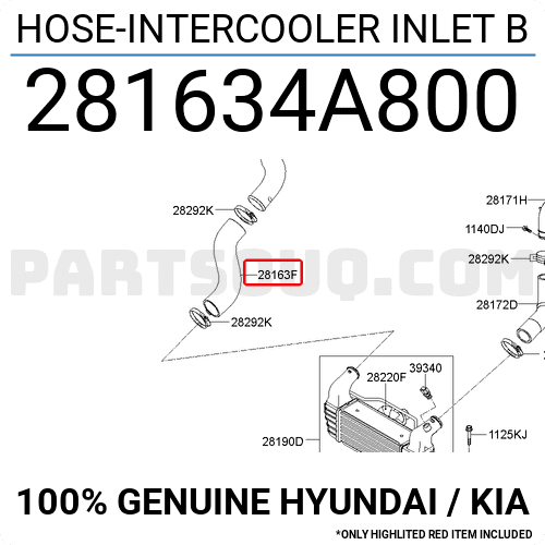 HOSE-INTERCOOLER INLET B 281634A800 | Hyundai / KIA Parts | PartSouq