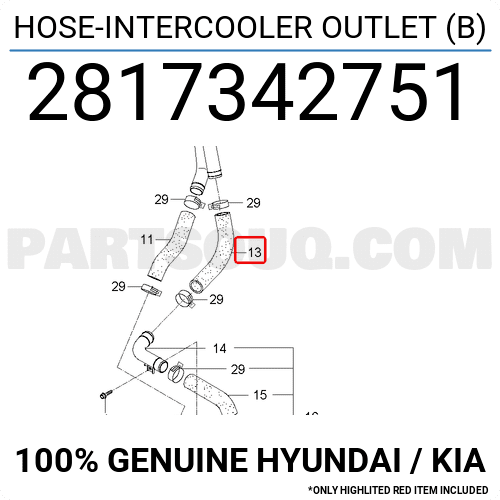 HOSE-INTERCOOLER OUTLET (B) 2817342751 | Hyundai / KIA Parts | PartSouq