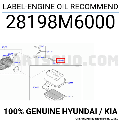 LABEL-ENGINE OIL RECOMMEND 28198M6000 | Hyundai / KIA Parts | PartSouq