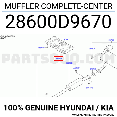 MUFFLER COMPLETE-CENTER 28600D9670 | Hyundai / KIA Parts | PartSouq
