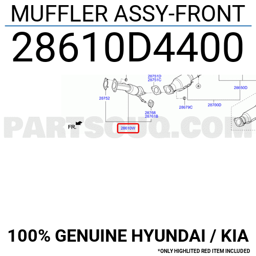 MUFFLER ASSY-FRONT 28610D4400 | Hyundai / KIA Parts | PartSouq