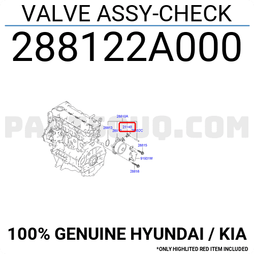 VALVE ASSY-CHECK 288122A000 | Hyundai / KIA Parts | PartSouq