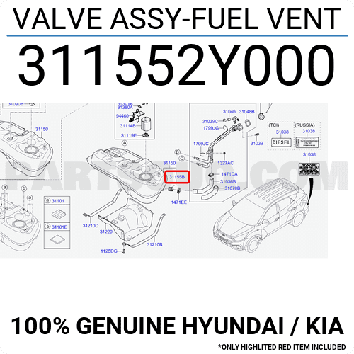 VALVE ASSY-FUEL VENT 311552Y000 | Hyundai / KIA Parts | PartSouq