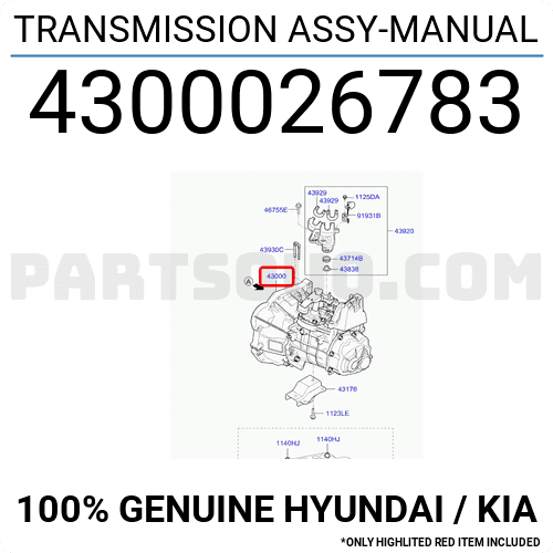 TRANSMISSION ASSY-MANUAL 4300026783 | Hyundai / KIA Parts | PartSouq