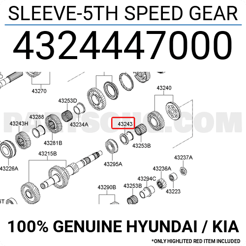 SLEEVE-5TH SPEED GEAR 4324447000 | Hyundai / KIA Parts | PartSouq