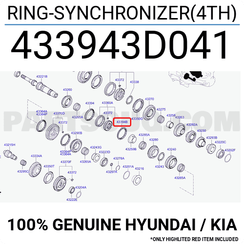 RING-SYNCHRONIZER(4TH) 433943D041 | Hyundai / KIA Parts | PartSouq