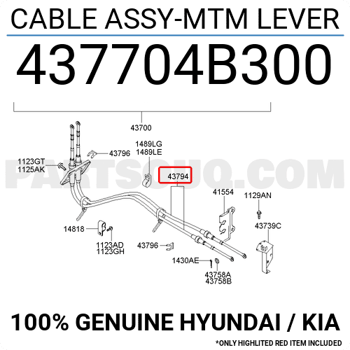 CABLE ASSY-MTM LEVER 437704B300 | Hyundai / KIA Parts | PartSouq