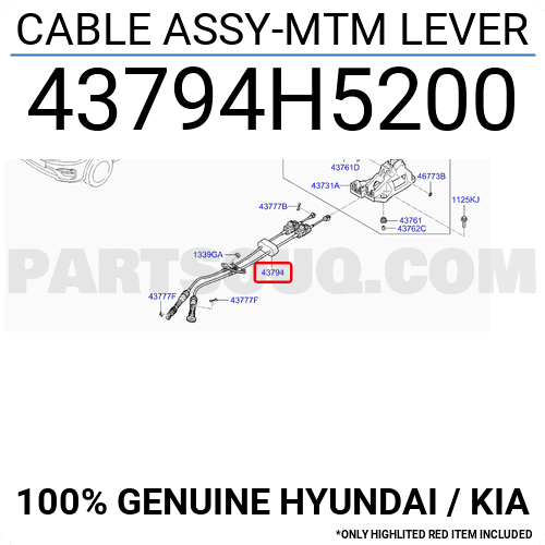 CABLE ASSY-MTM LEVER 43794H5200 | Hyundai / KIA Parts | PartSouq