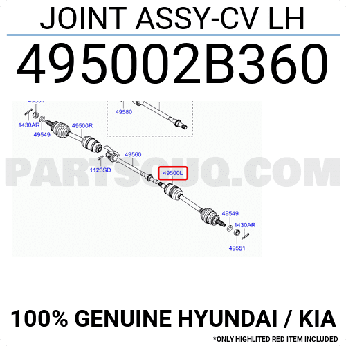 JOINT ASSY-CV LH 495002B360 | Hyundai / KIA Parts | PartSouq